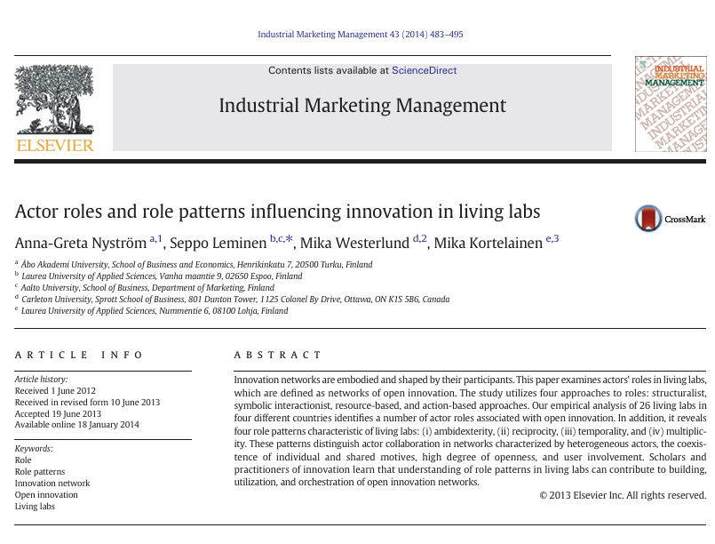 Actor roles and role patterns influencing innovation in Living Labs